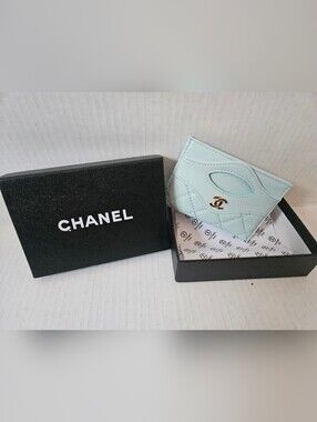 Velvet Hangers | Bags | Quilted Baby Blue And Gold Cc Logo Walletcard ...